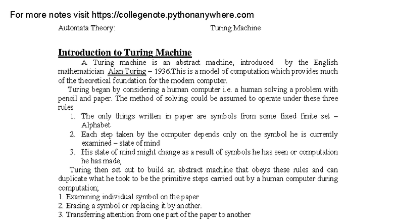 TOC-6: Introduction to Turing Machines and Their Functions - Studocu