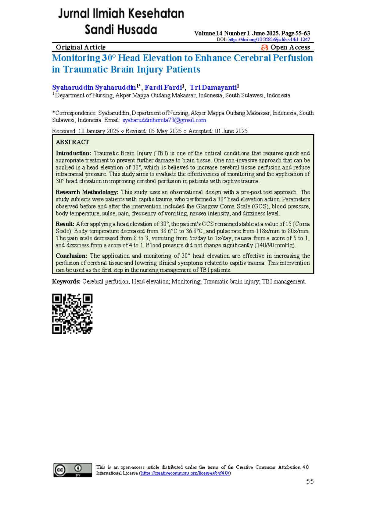 Monitoring Head Elevation for Cerebral Perfusion in TBI Patients (NUR ...