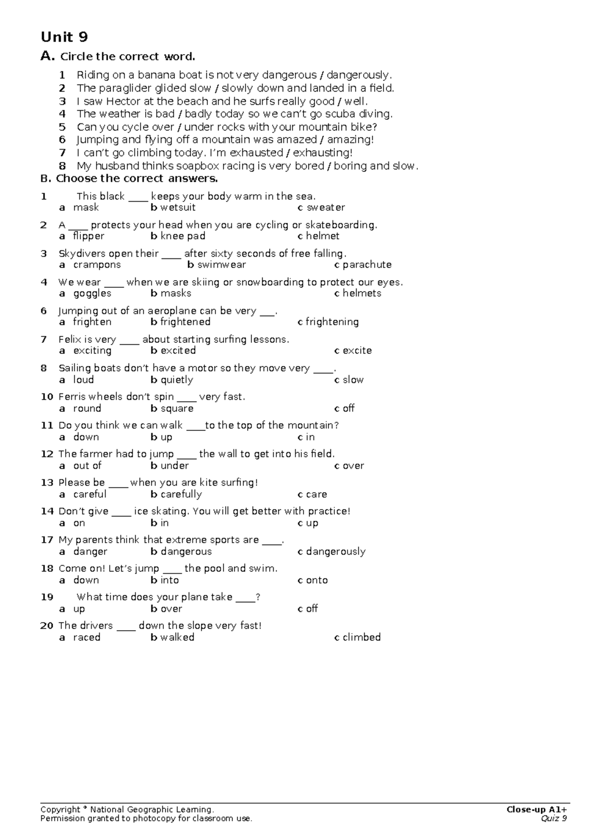 Unit 9 - This is for Review the first term test CEFR A2 - Unit 9 A ...
