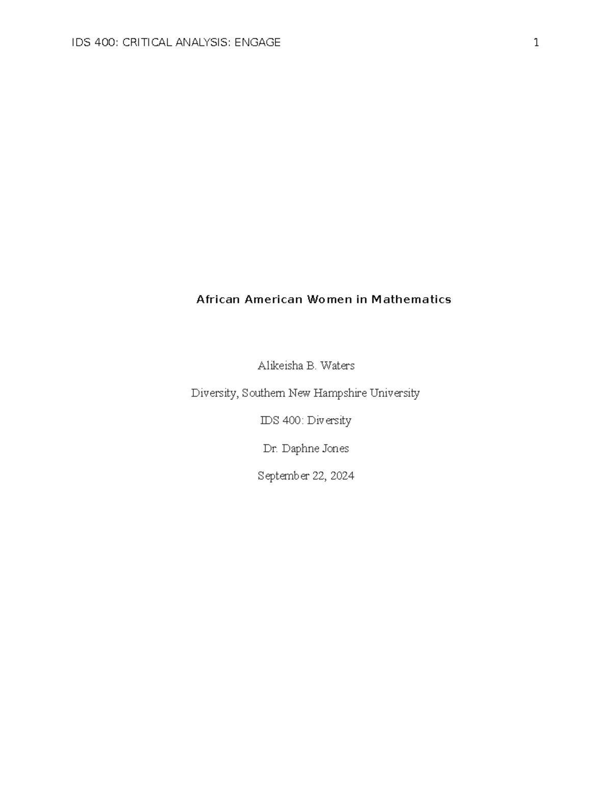 IDS 400: Exploring African American Women's Contributions to STEM - Studocu