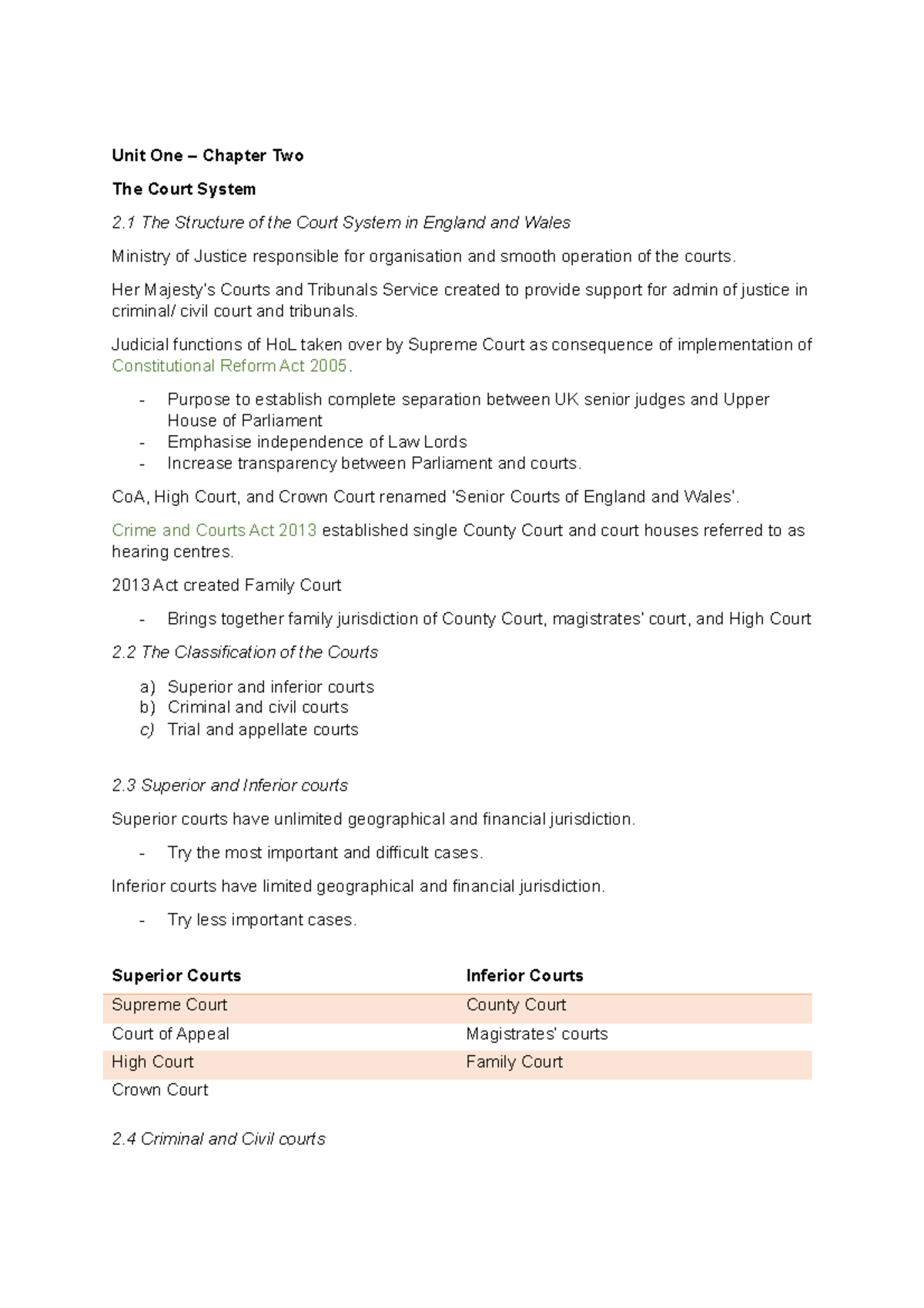 Chapter 2: The Court System Overview and Key Concepts - Studocu