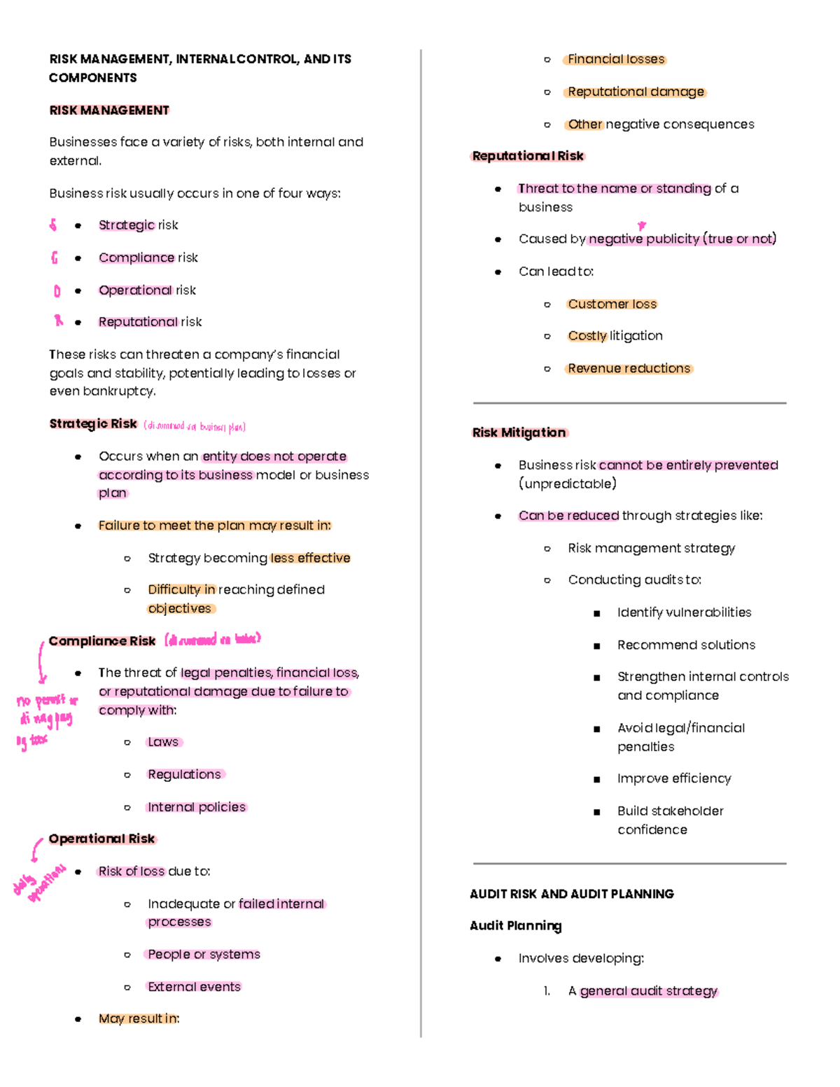 RISK MANAGEMENT & INTERNAL CONTROL: Key Concepts & Strategies - Studocu