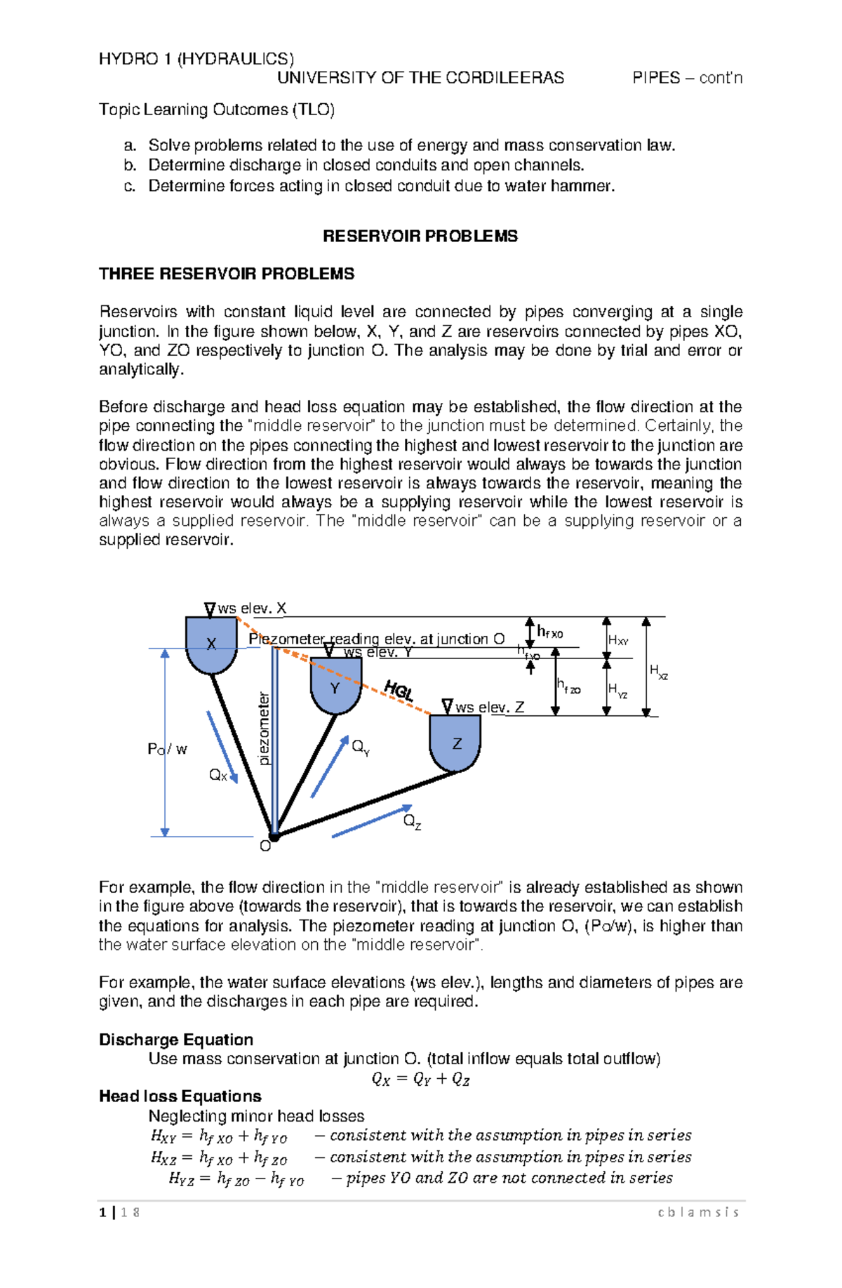 Hydro 1 - Solving Three Reservoir Problems & Analyzing Water Hammer ...