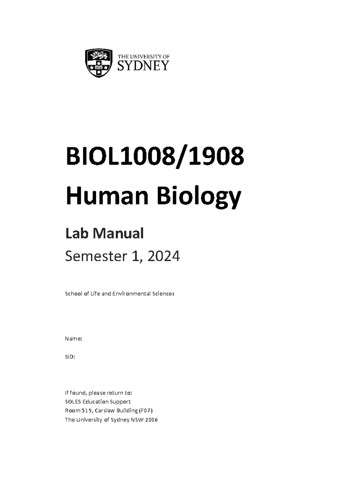 2024 BIOL1008 Lab Manual final - BIOL1008/ Human Biology Lab Manual ...