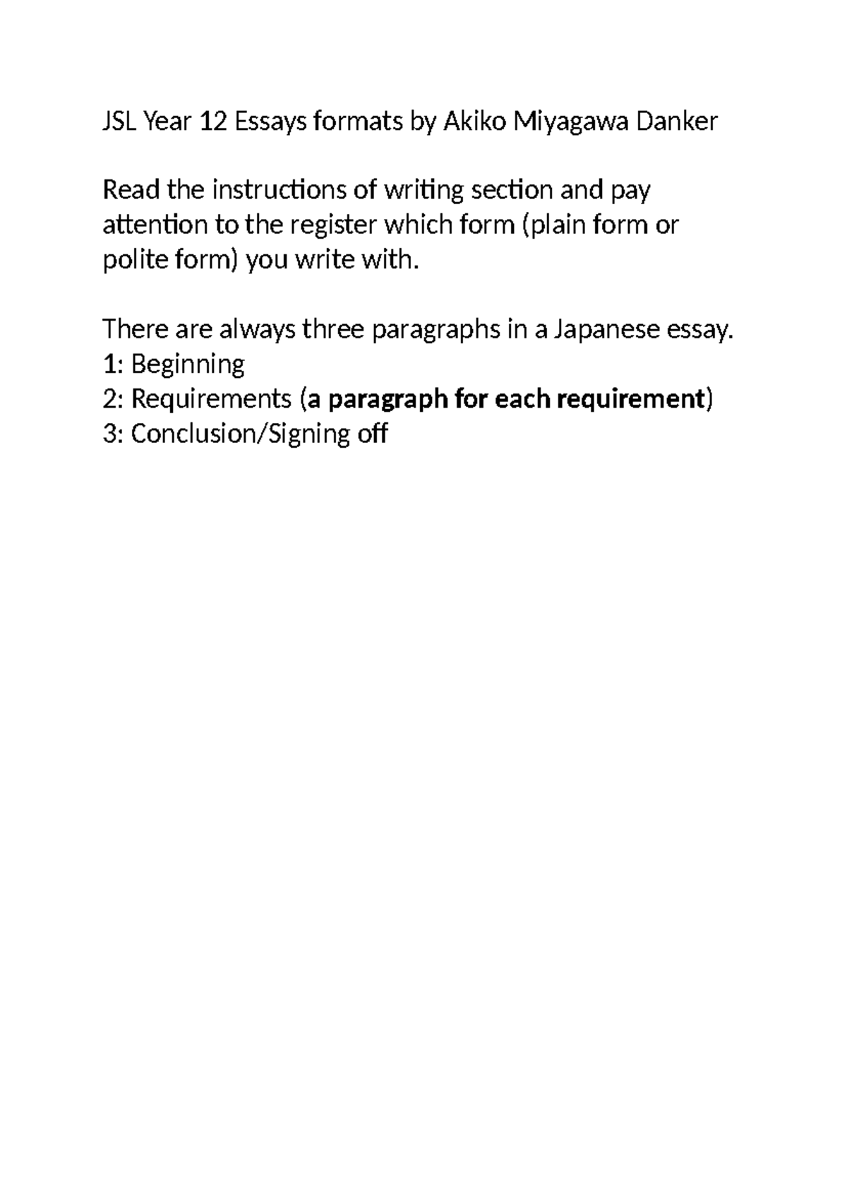 JSL Year 12 Essay Formats: Writing Guide by Akiko Miyagawa - Studocu