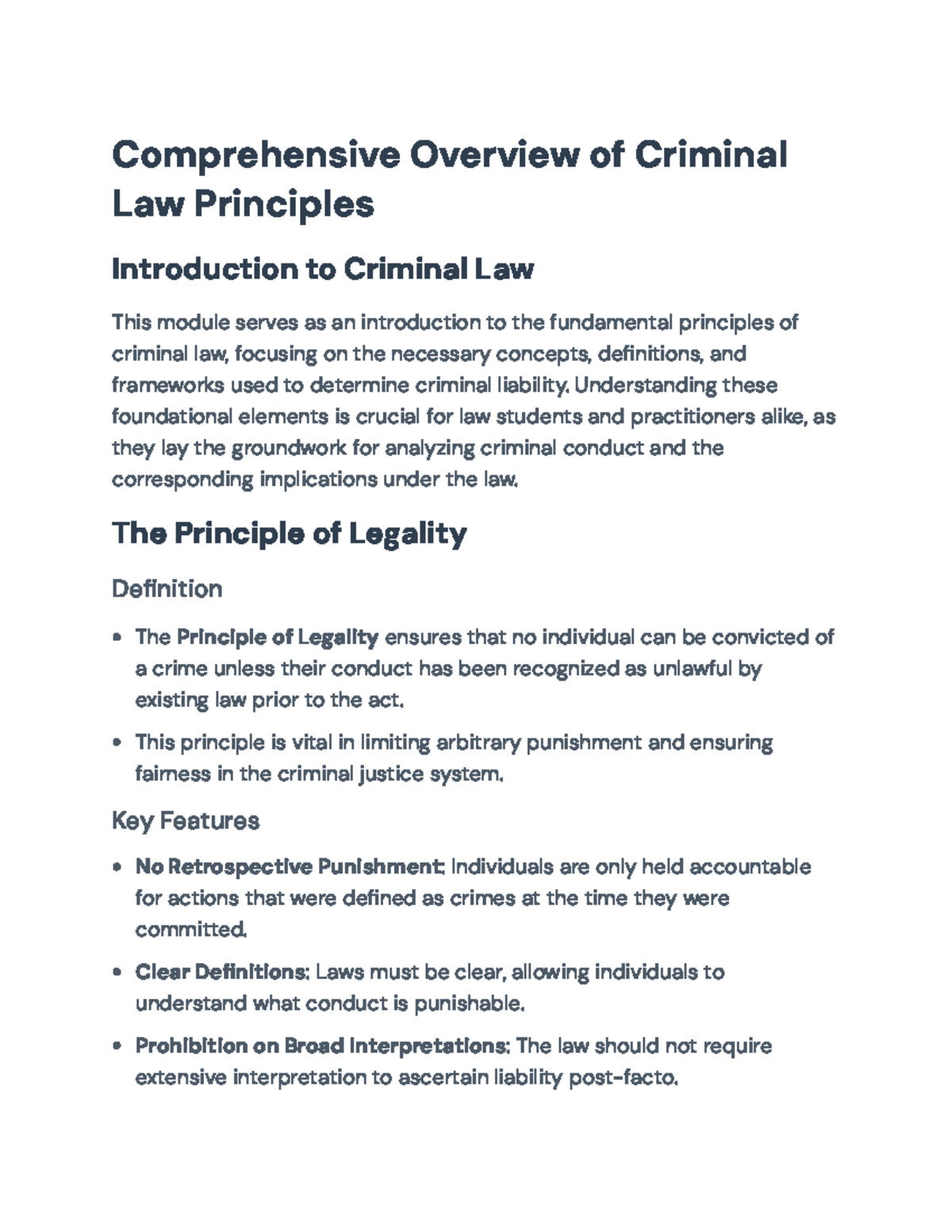Comprehensive Overview of Criminal Law Principles (LAW101 ...