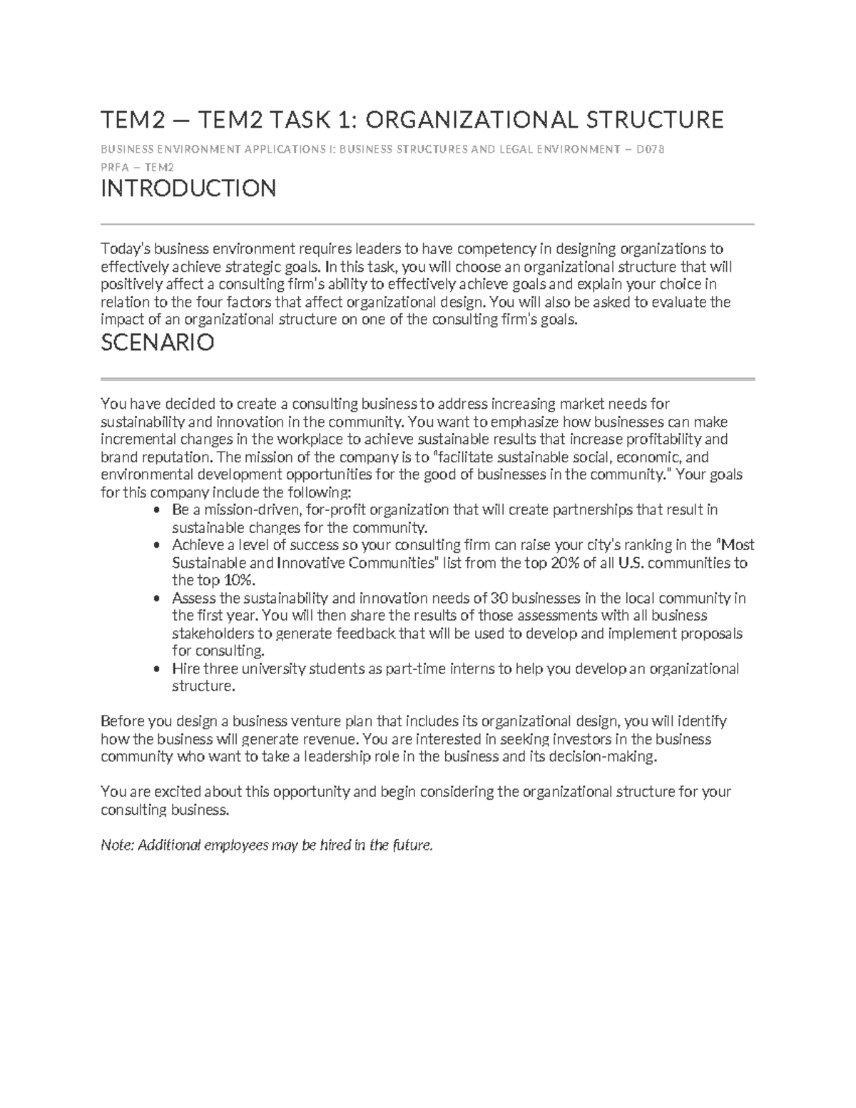 TEM2 D Task 1: Designing an Effective Organizational Structure - Studocu