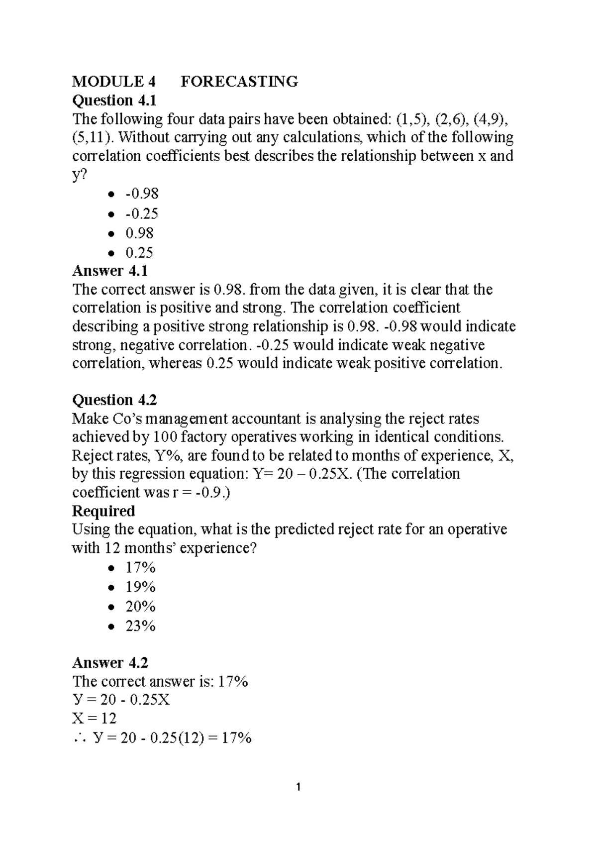Questions and Answers - Forecasting Module 4 to Module 6 Insights - Studocu