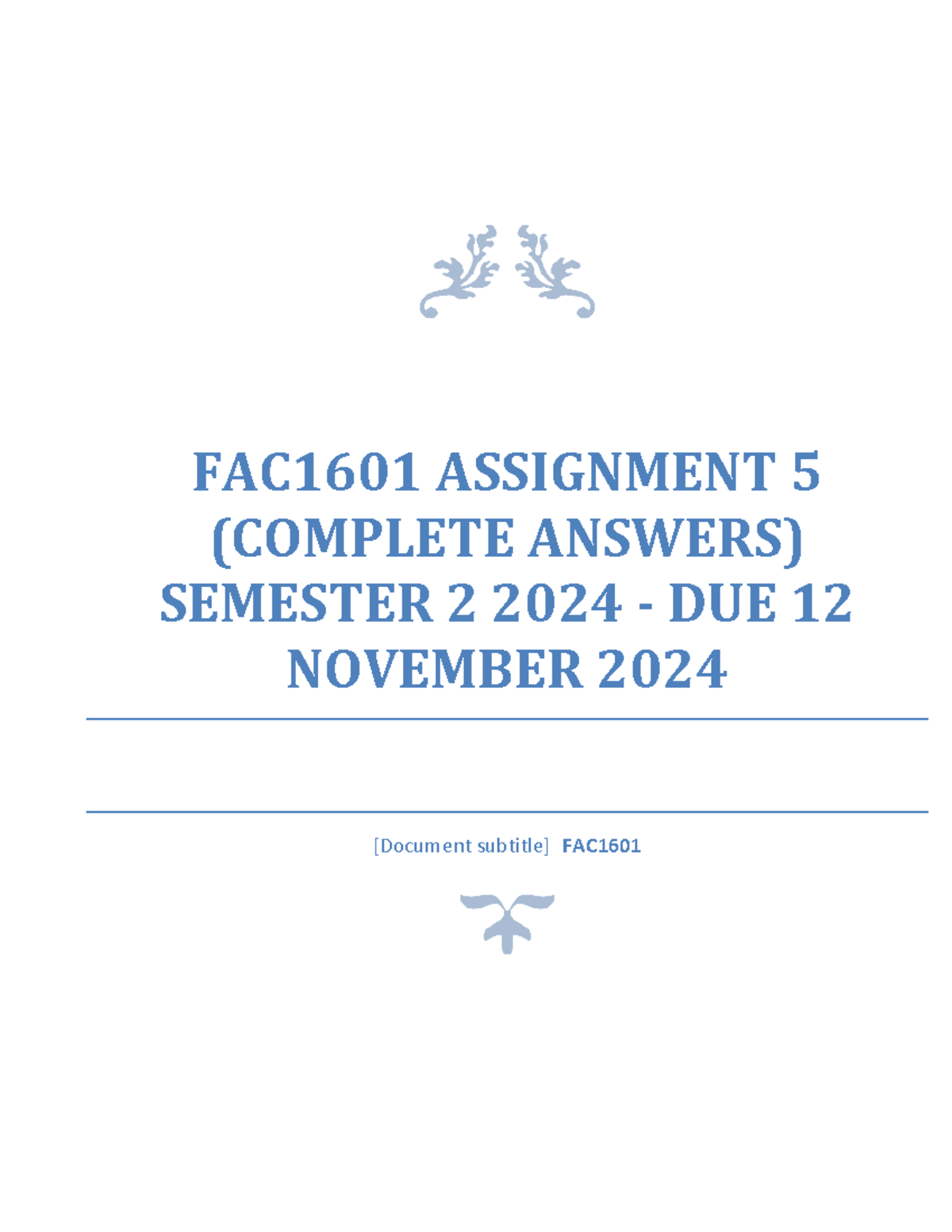 Fac1601 assignment 5 complete answers semester 2 2024 due 12 november 2024 - (COMPLETE ANSWERS ...