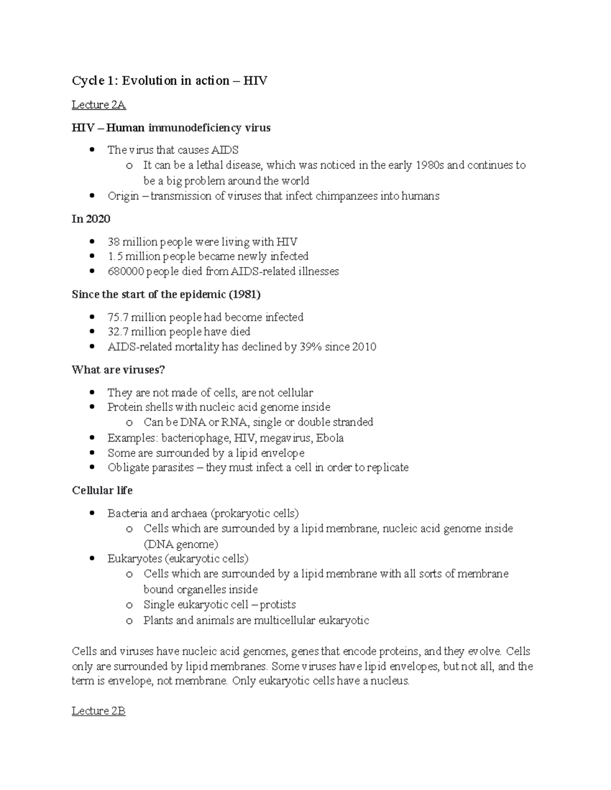 Cycle 1: Evolution in Action - Understanding HIV and Natural Selection ...