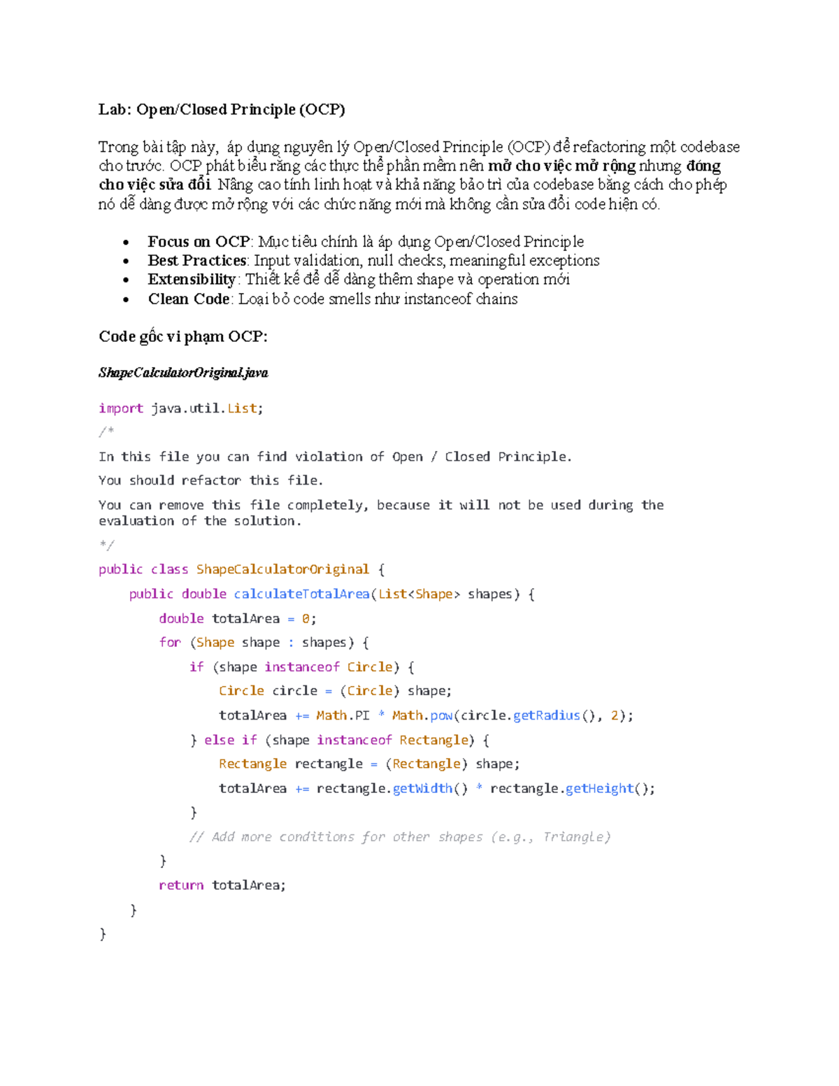 Lab03: Refactoring Codebase with Open/Closed Principle (OCP) - Studocu