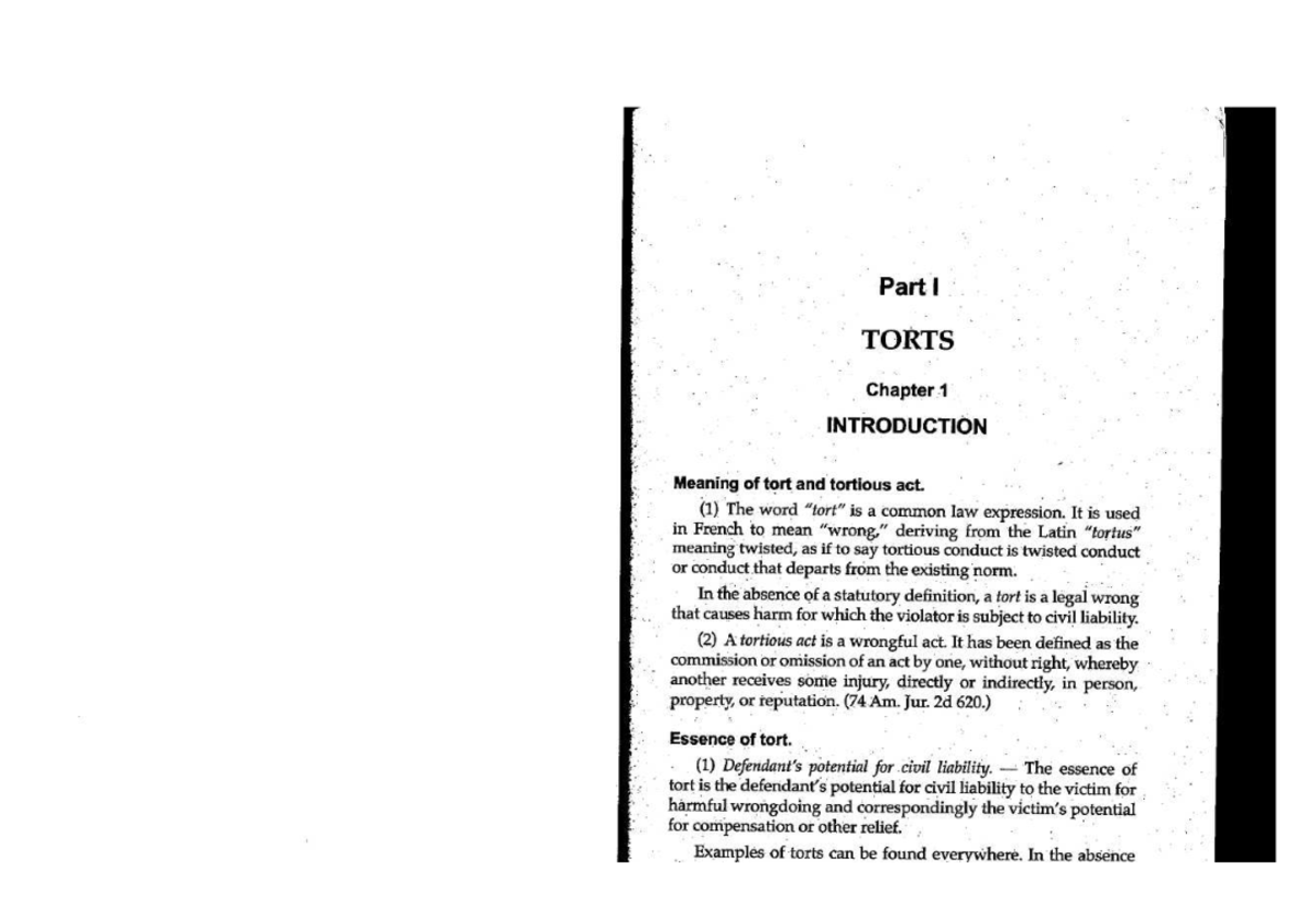TORTS 101: Chapter 1 - Introduction to Tort Law and Tortious Acts - Studocu