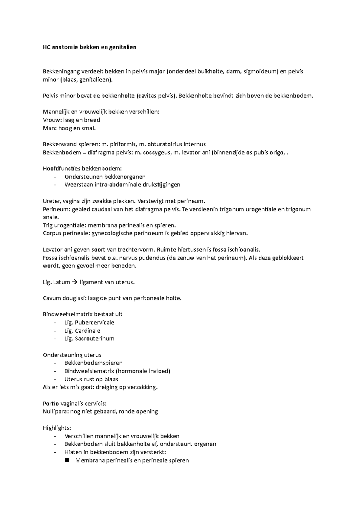 HC Anatomie: Bekken en Genitalien Functies en Structuren - Studeersnel