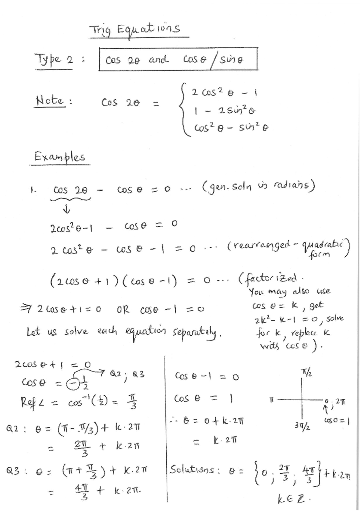 2.1 Trig Equations Type 2: Solutions and Examples - Studocu