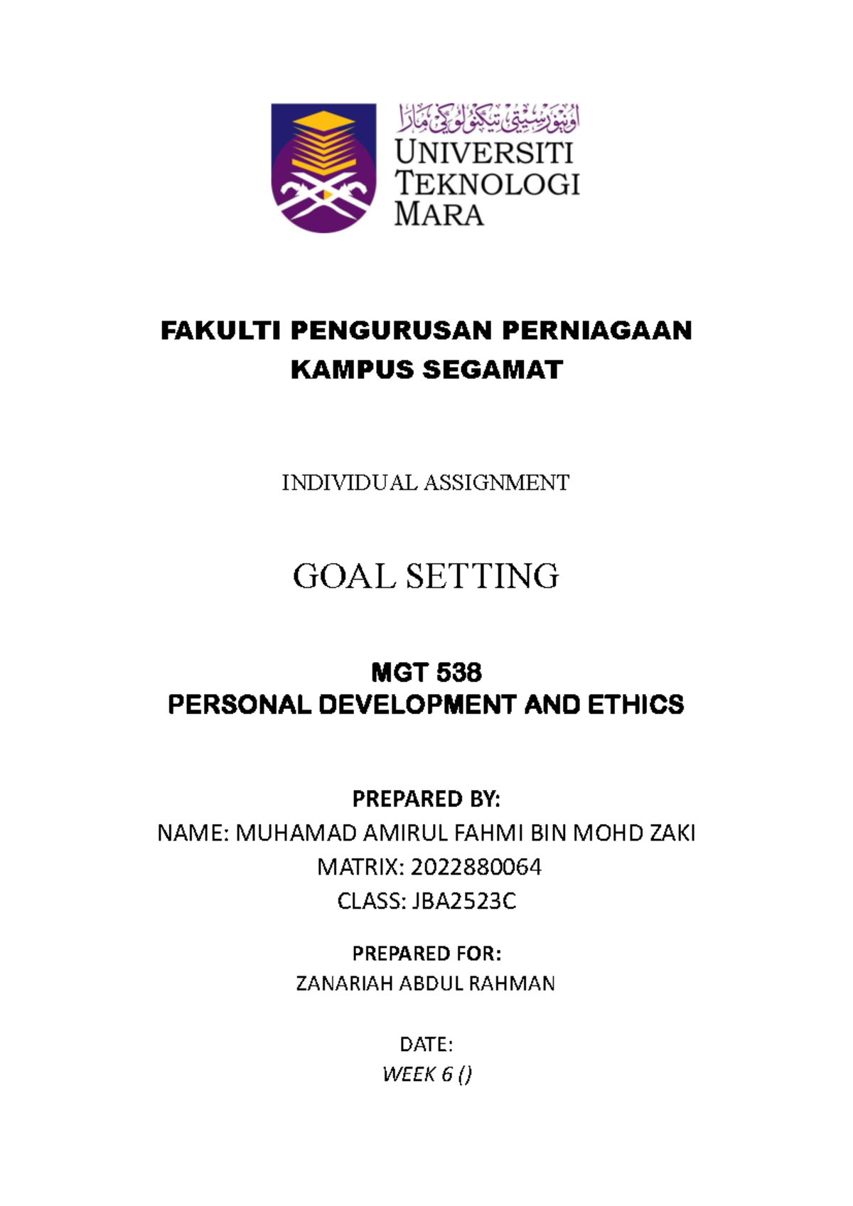 Individual Assignment 2022880064 MGT538 - FAKULTI PENGURUSAN PERNIAGAAN ...