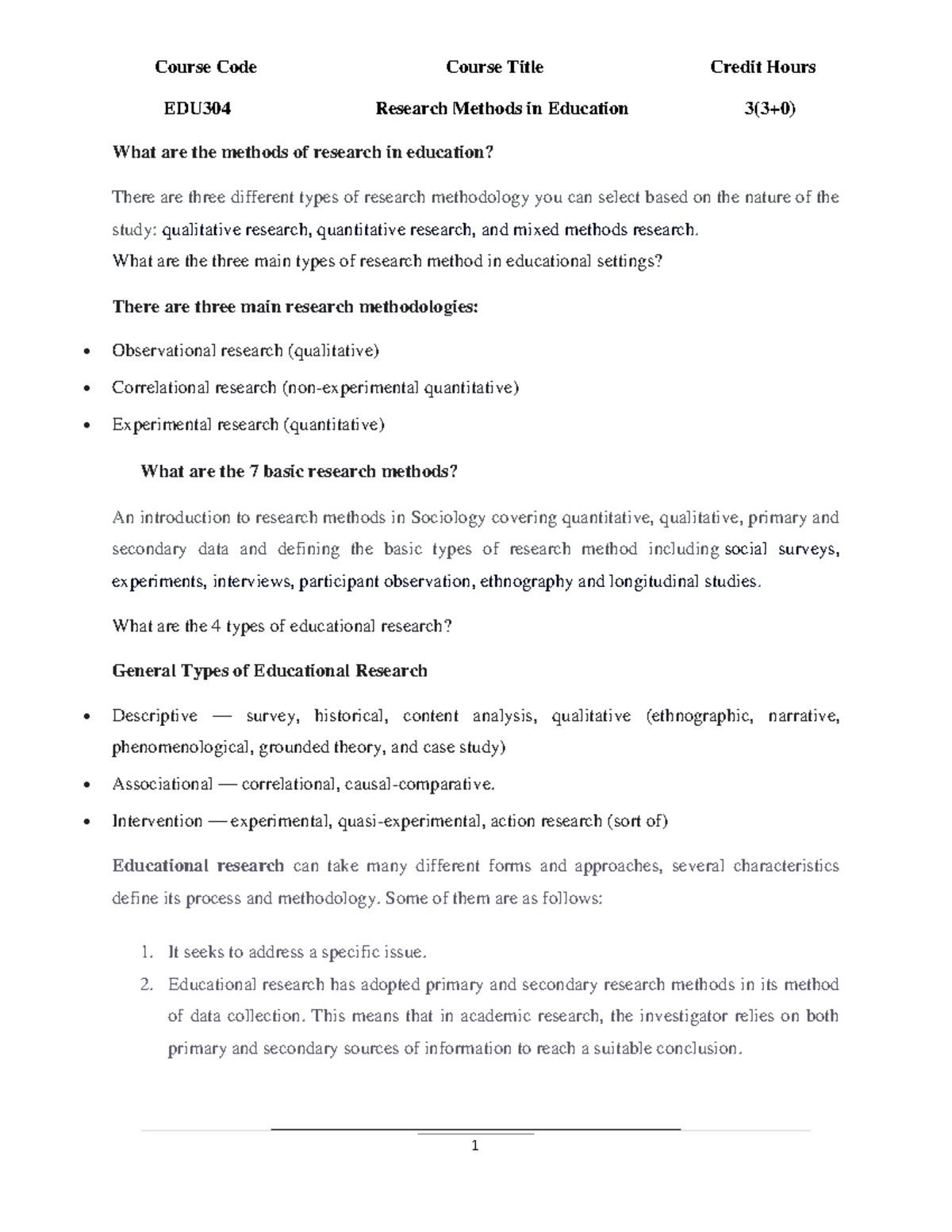 EDU304 Research Methods in Education Midterm Study Notes - Studocu