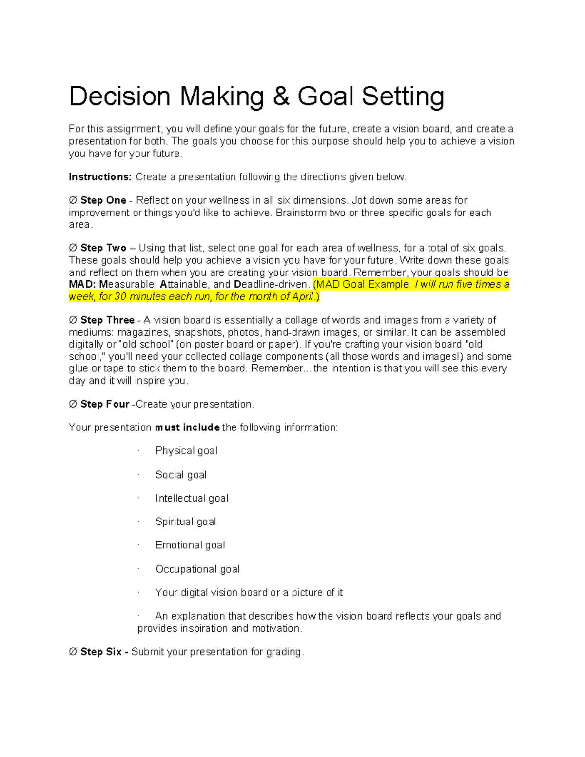 1.06 Decision Making & Goal Setting: Create Your Vision Board ...