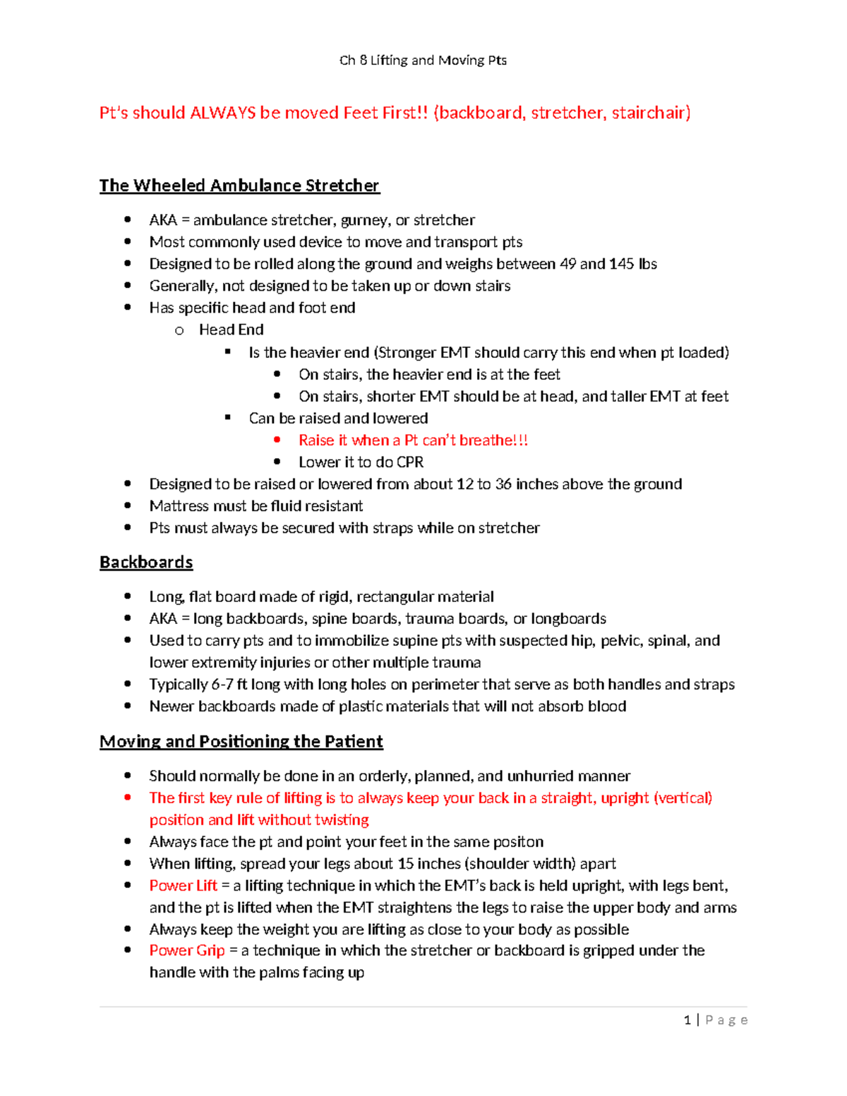 Ch 8: Patient Lifting & Moving Techniques for EMT Training - Studocu