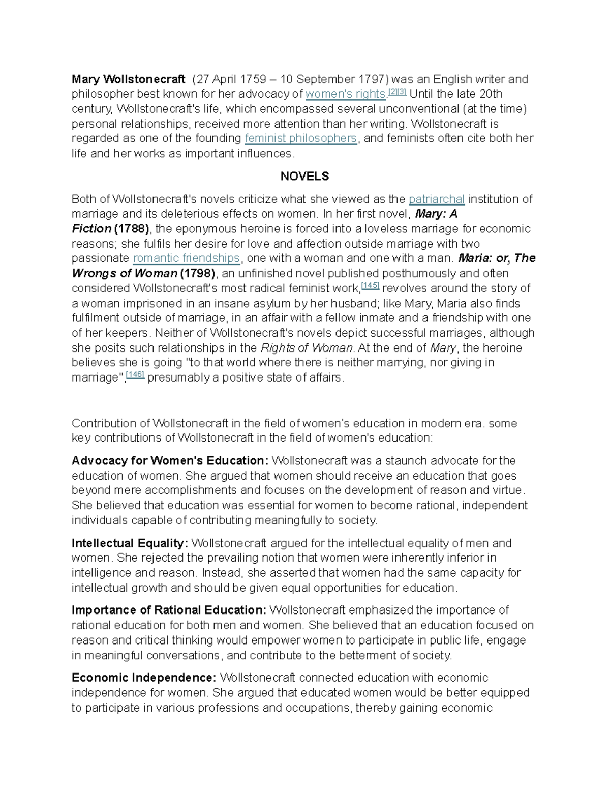 Mary Wollstonecraft: Feminist Philosophy & Education Advocacy - Prof ...