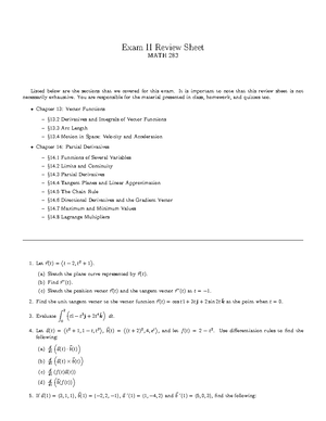 Final Exam Review Sheet for MATH 283: Vector Calculus Concepts - Final Exam Review Sheet MATH ...