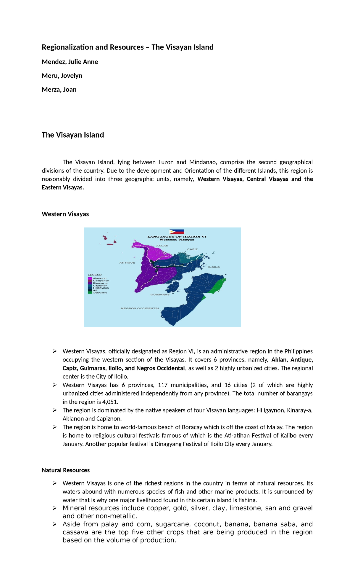 Regionalization and Resources: The Visayan Islands Overview - Studocu