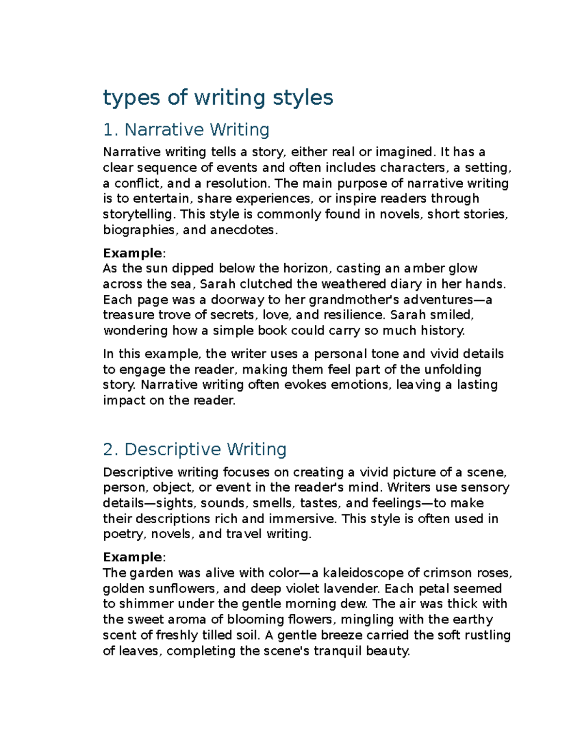 Types of Writing Styles: Narrative, Descriptive, Expository, Persuasive ...