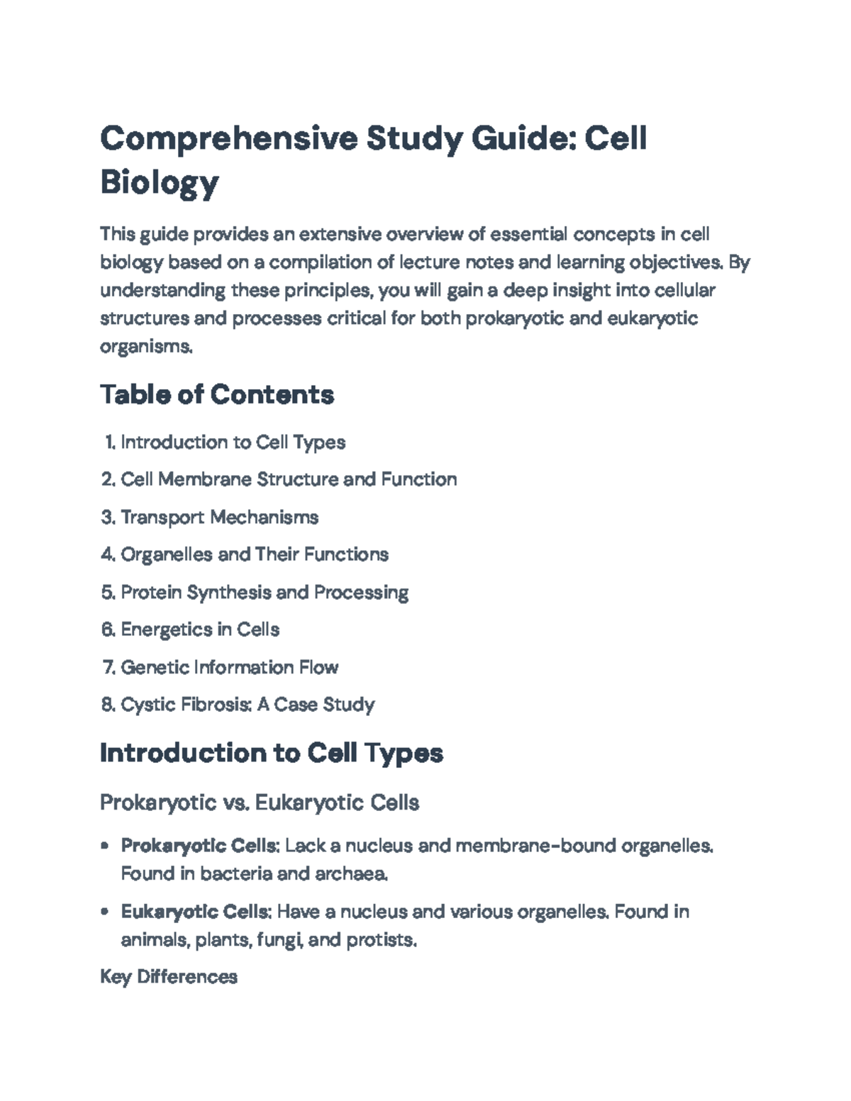Comprehensive Study Guide: Cellular Biology Concepts (BIO 101 ...
