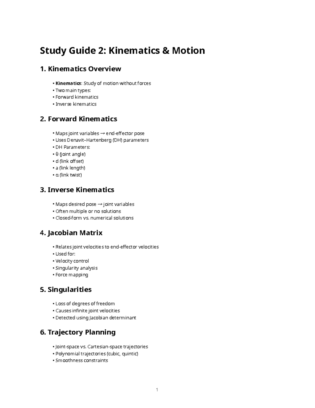 Intro to Robotics: Study Guide 2 - Kinematics & Motion - Studocu