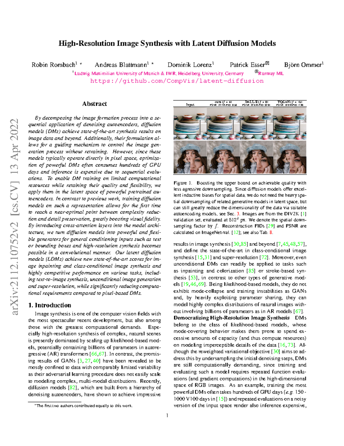2112 - High-Res Image Synthesis via Latent Diffusion Models - Studocu