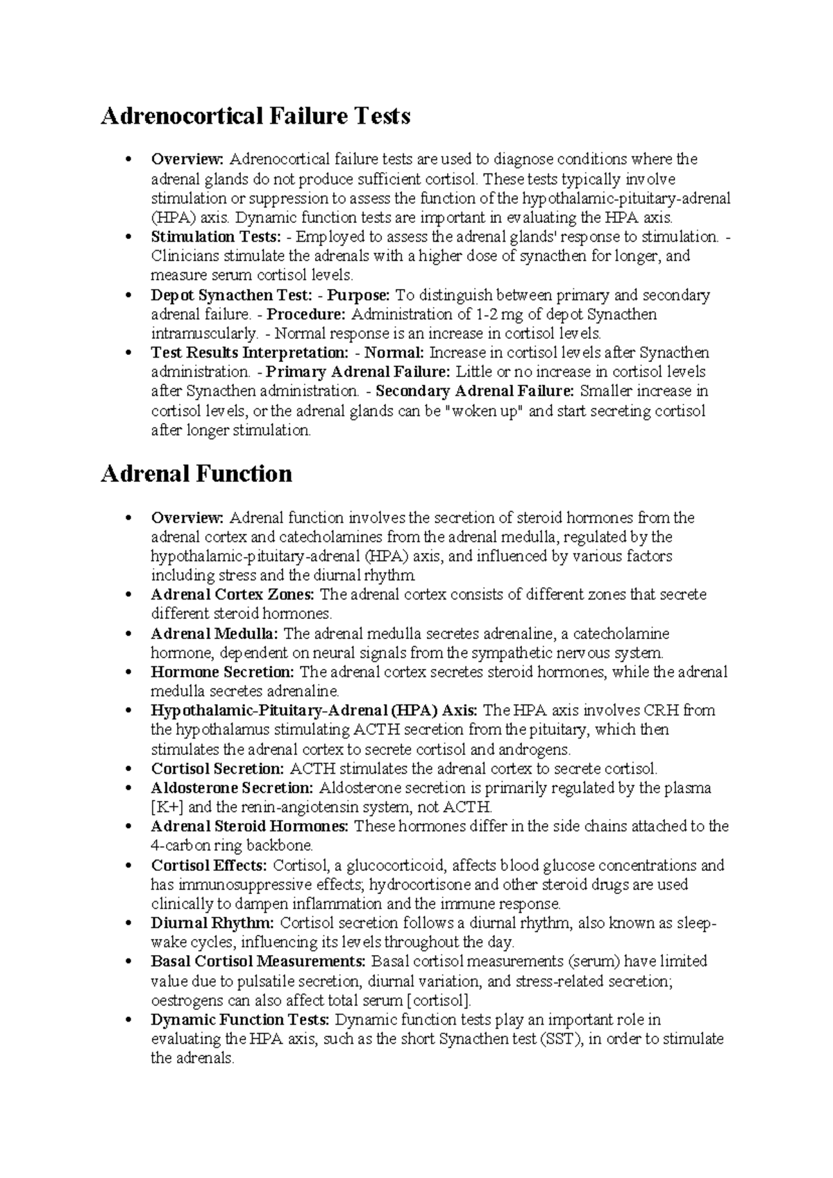 Adrenal Function Tests Overview: Diagnosis of Adrenocortical Failure ...