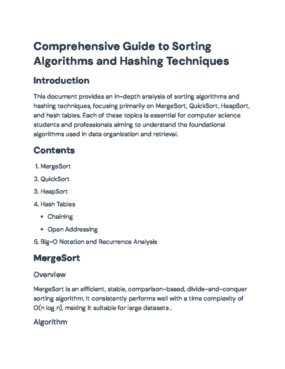 Sorting Algorithms and Hashing Techniques: A Comprehensive Guide ...