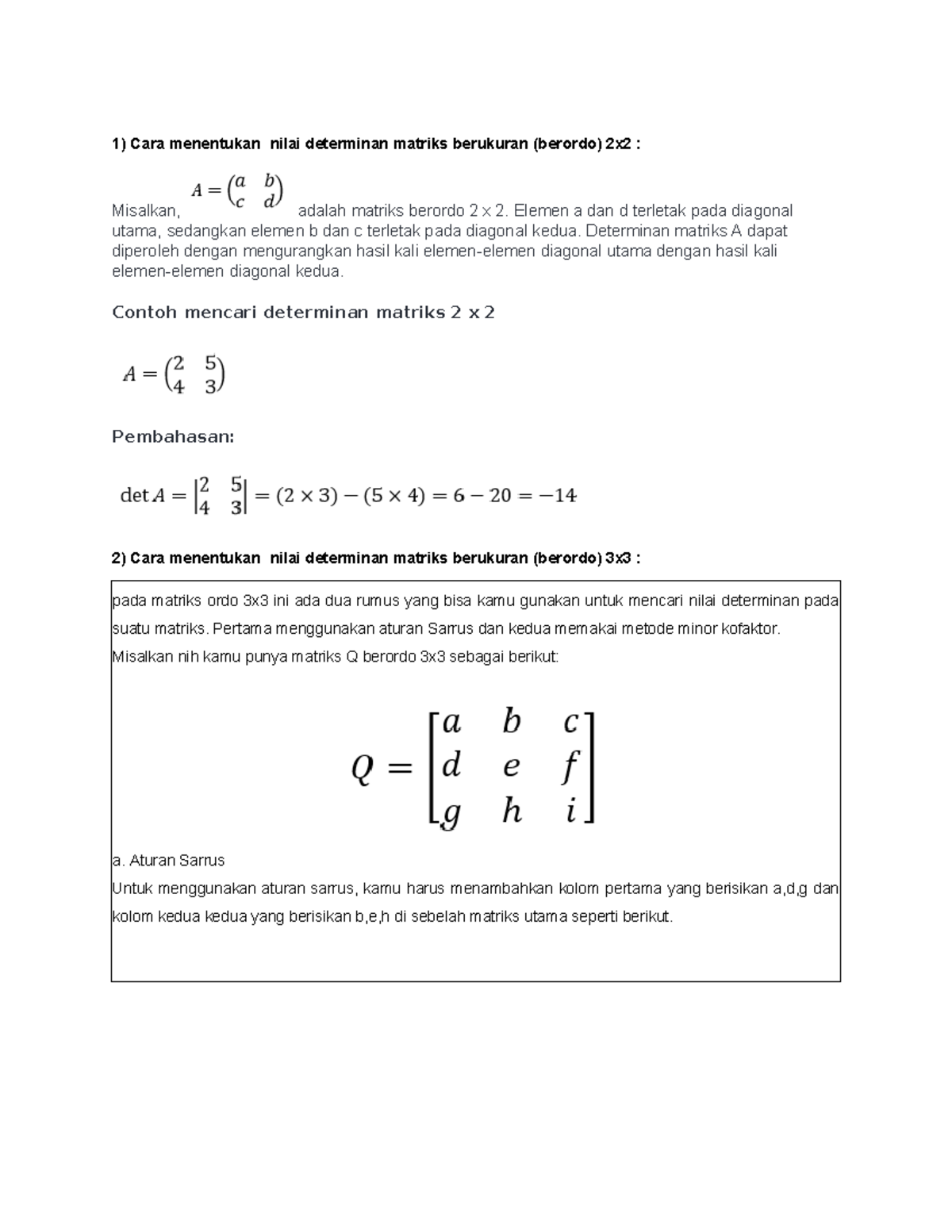 Cara Menentukan Nilai Determinan Matriks Ordo 2x2 & 3x3 - Studocu