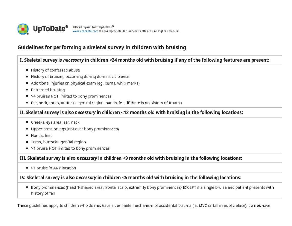 Guidelines for Skeletal Survey in Bruising in Children - Up To Date ...