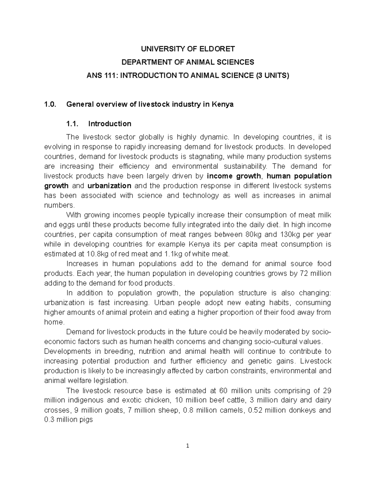 ANS 202 Principles of Animal Production: Summary Notes and Insights ...