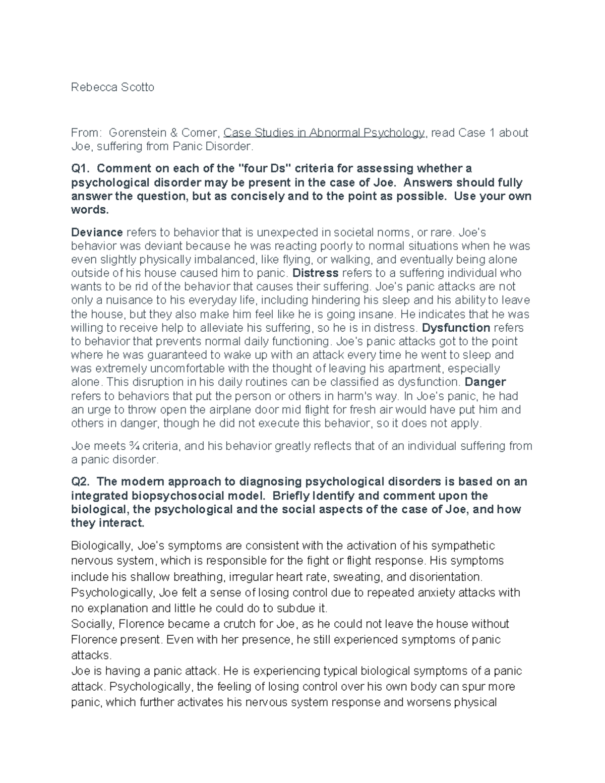 Case Study 1: Panic Disorder Analysis in Abnormal Psychology - Studocu