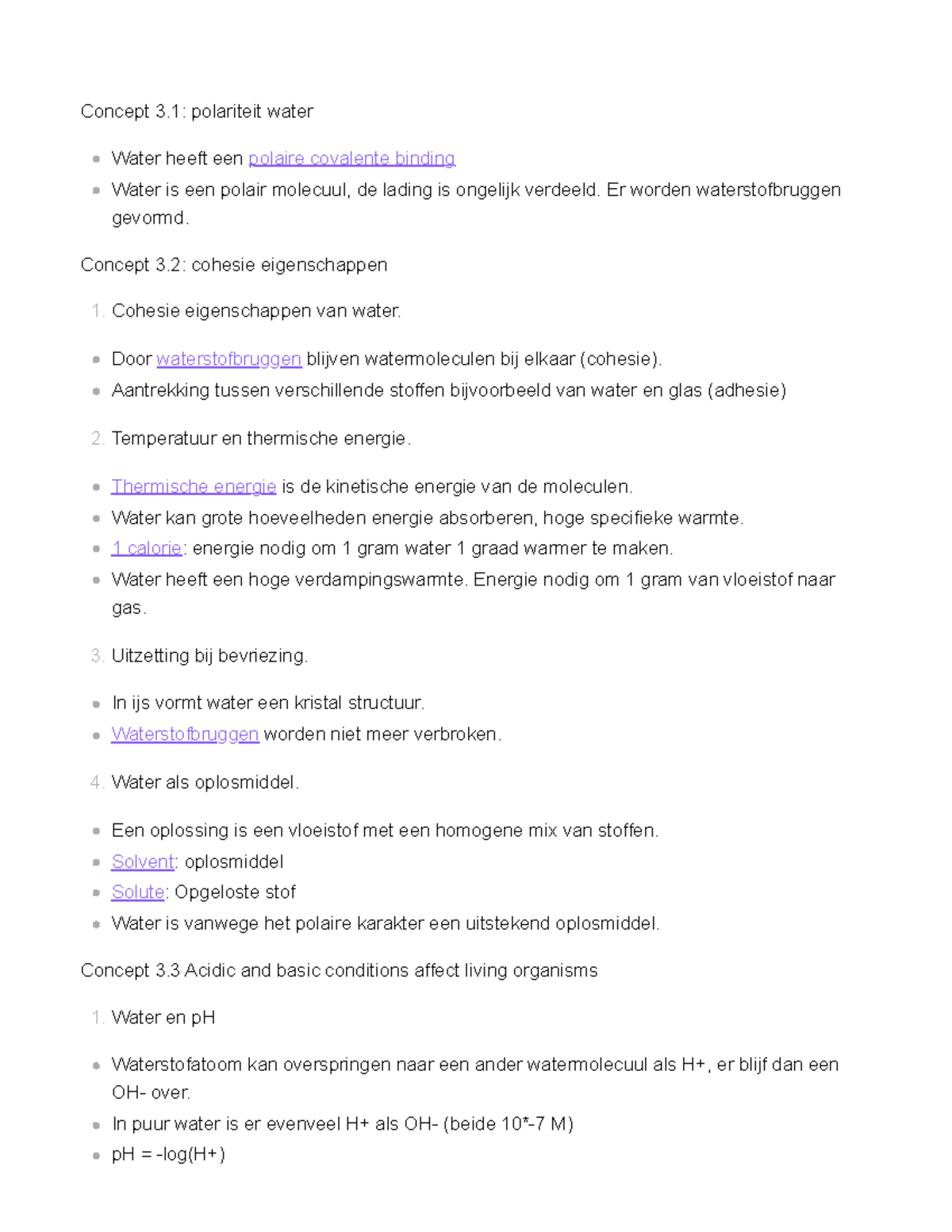 Hoofdstuk 3: De chemie van water en zijn eigenschappen - Studeersnel
