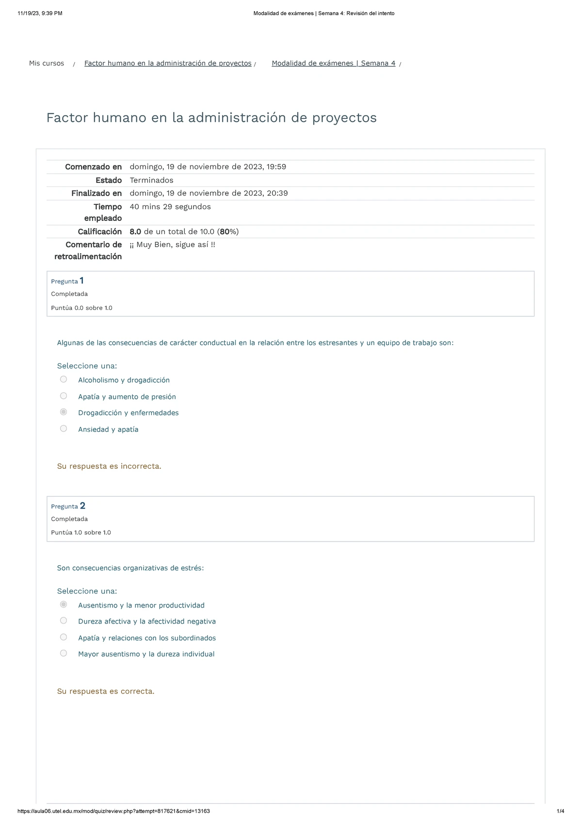 Examen tercer parcial (Segunda vuelta) Revisión del intento - Factor humano en la administración ...