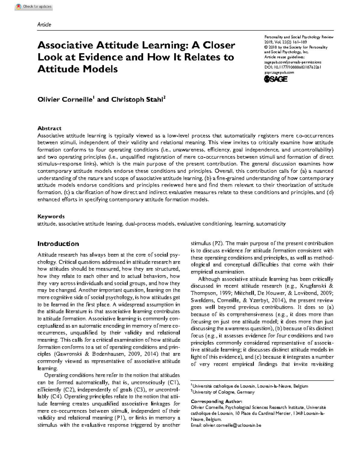 Associative Attitude Learning: Evidence and Models in PSY 101 - Studocu