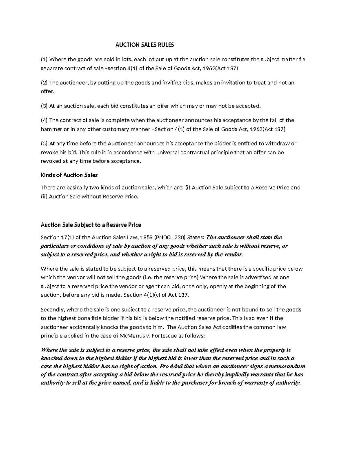 Auction Sale with Reserve Price: Rules and Regulations Explained - Studocu