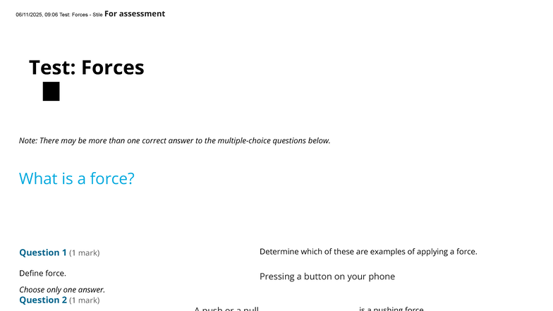 09:06 Test: Forces - Y7 Assessment Answers and Explanations - Studocu