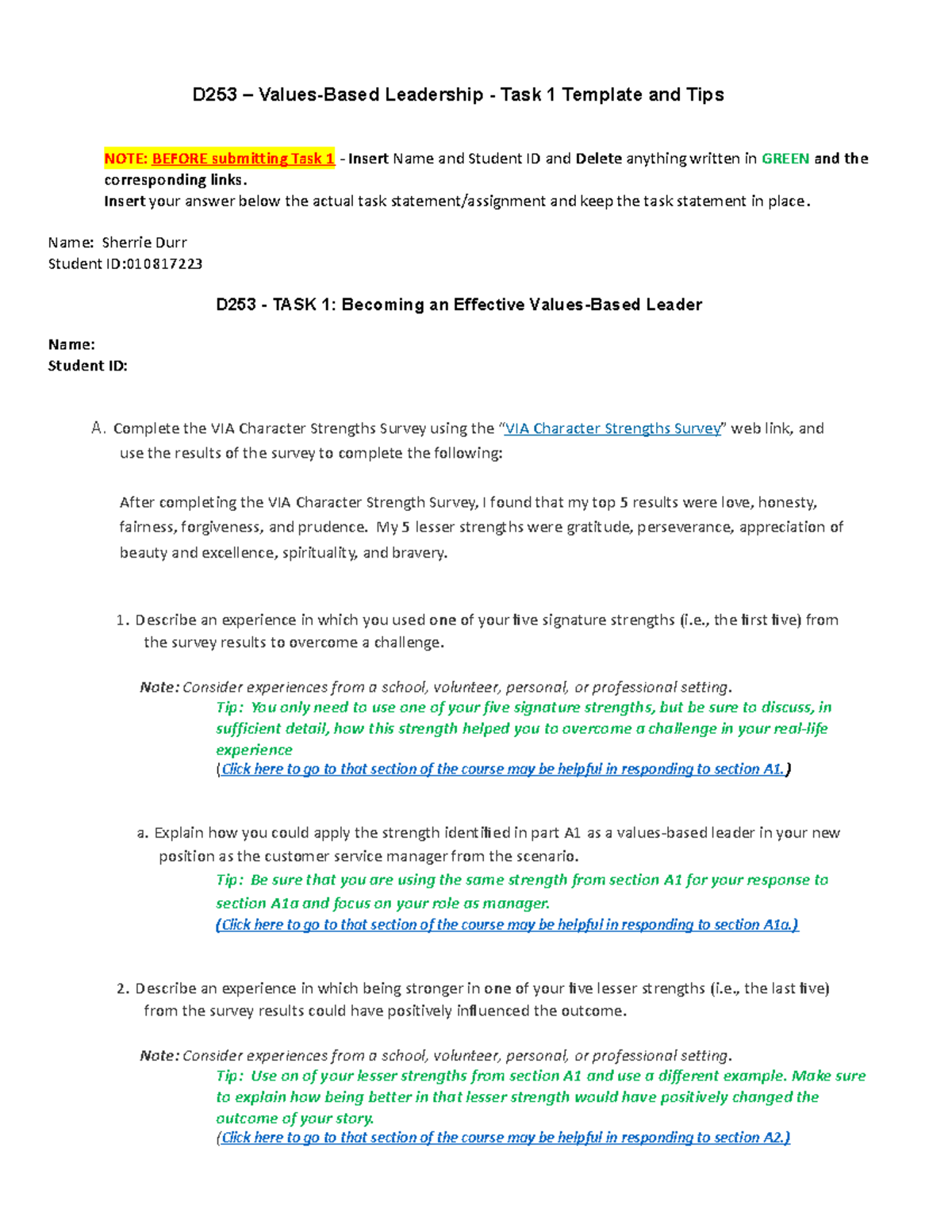 D253 Task 1 Guide: Effective Values-Based Leadership Techniques - Studocu