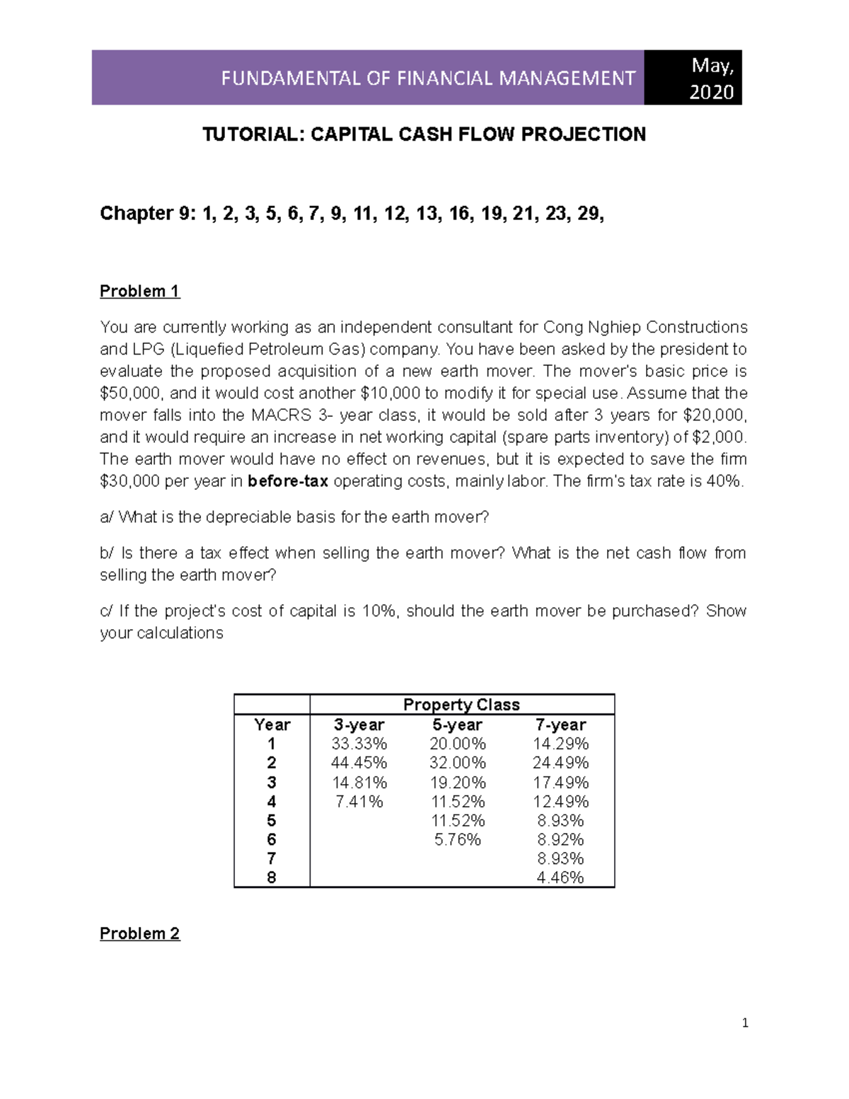 5. Tutorial Capital Budgeting-Update - FUNDAMENTAL OF FINANCIAL ...