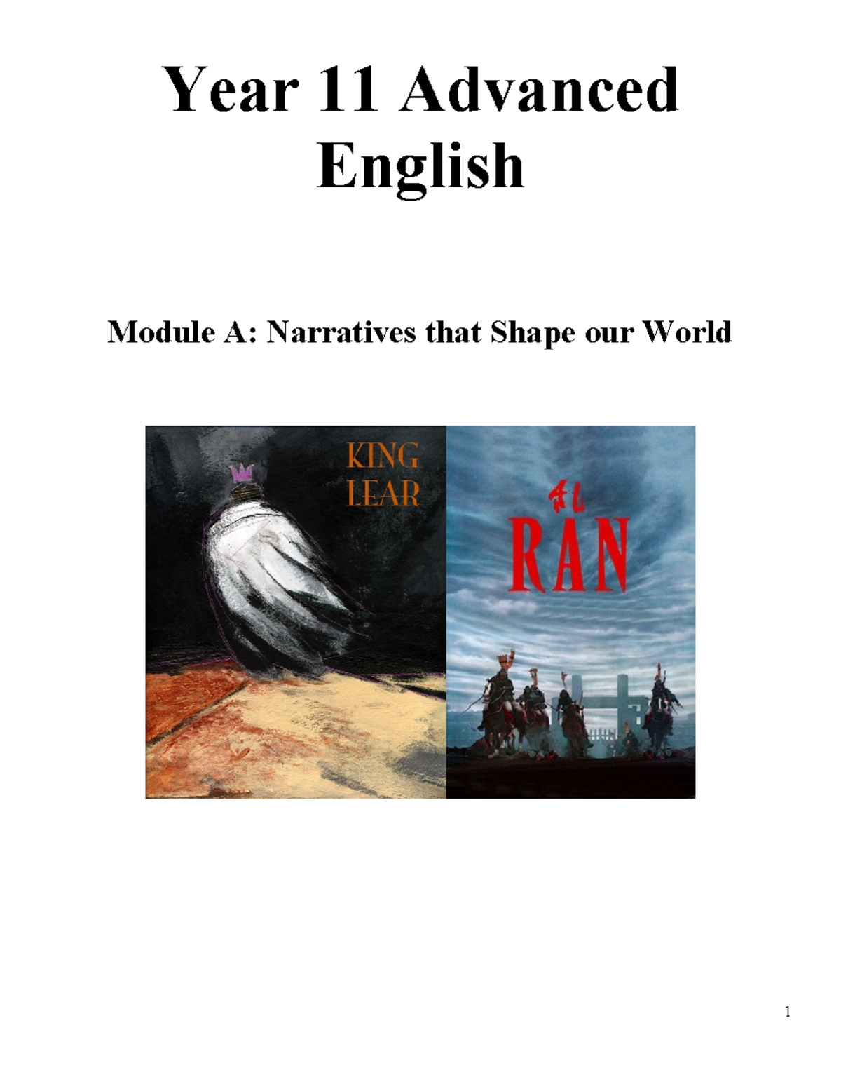 King Lear & Ran Analysis: Year 11 Adv English Workbook (Mod A) - Studocu