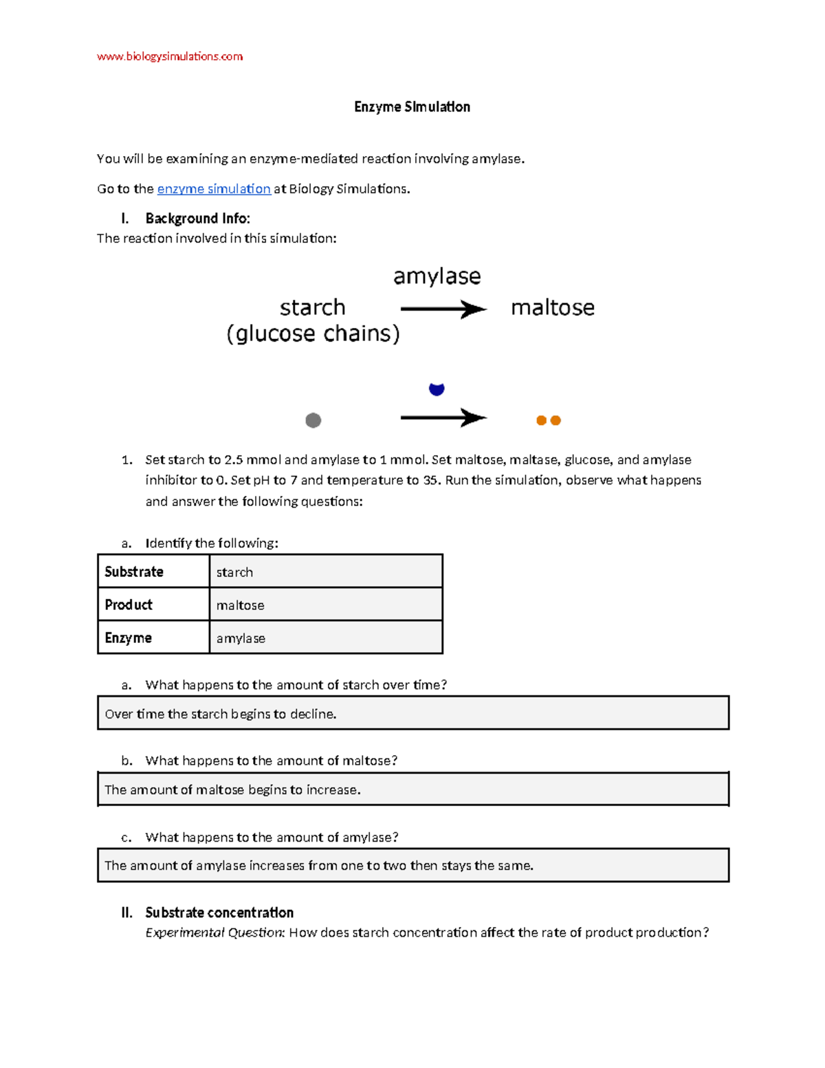 Amylase Enzyme Simulation: Effects of Starch & Enzyme Concentration ...