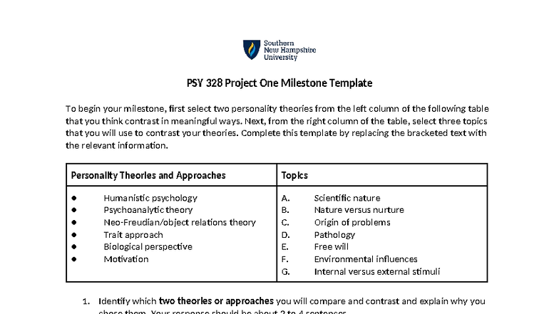 PSY 328 Project One Milestone: Comparing Personality Theories - Studocu