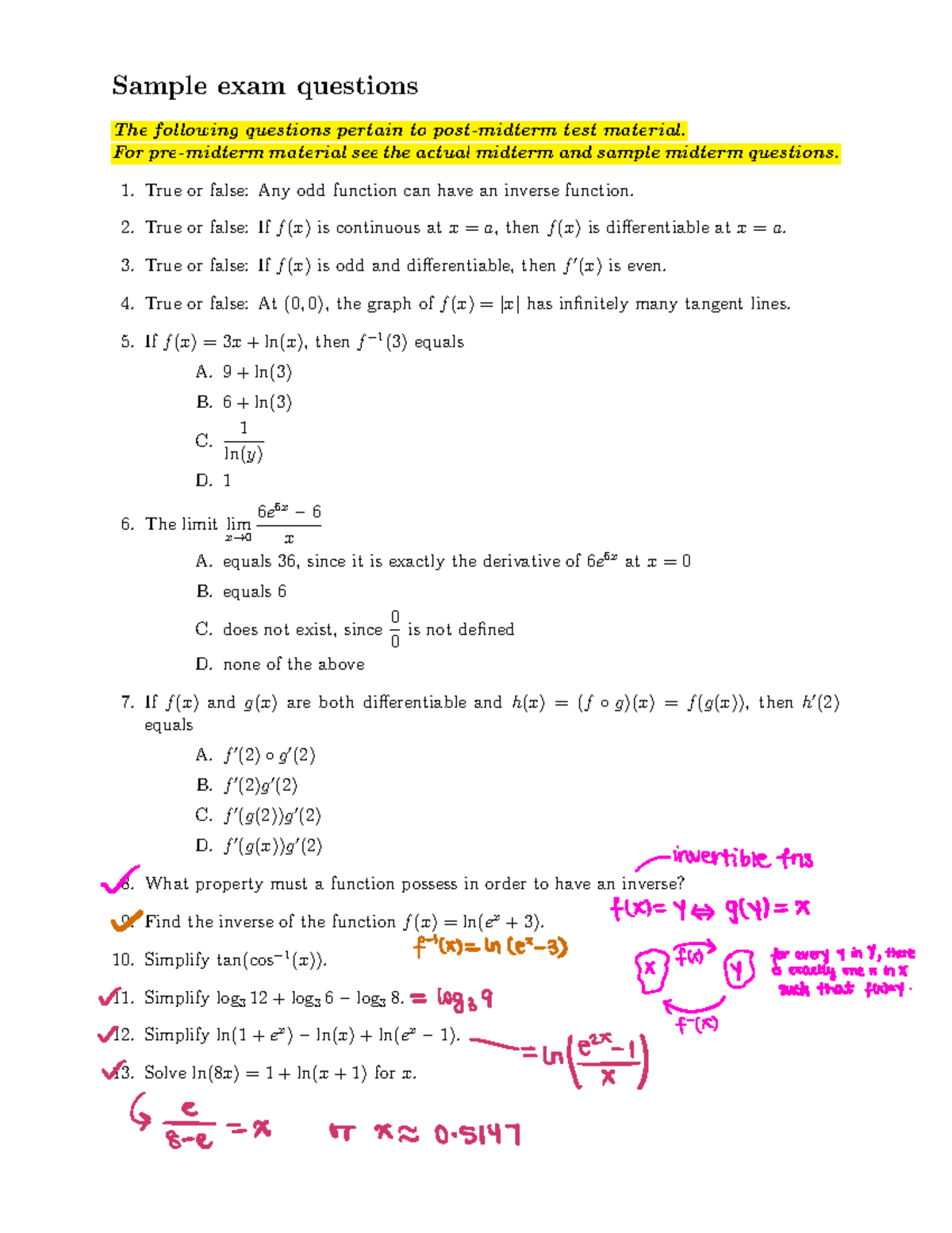 MA102 Final mock Practice exam with Answers - Sample exam questions The ...