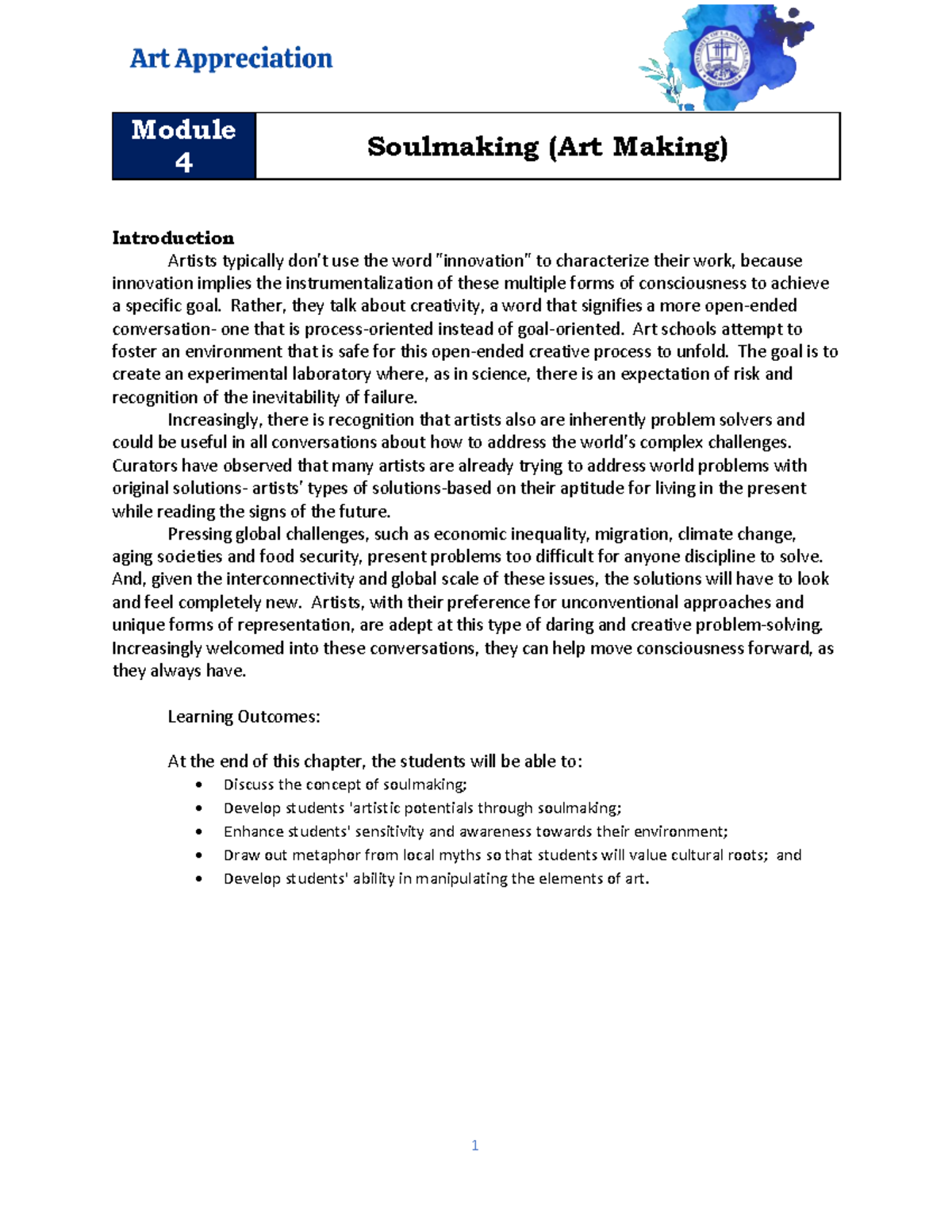 Module 5 Soulmaking (Art Making) - Module 4 Soulmaking (Art Making ...