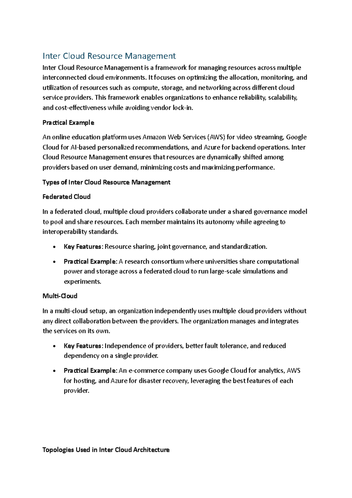 Unit4 - OOSD - Inter Cloud Resource Management Inter Cloud Resource Management is a framework ...