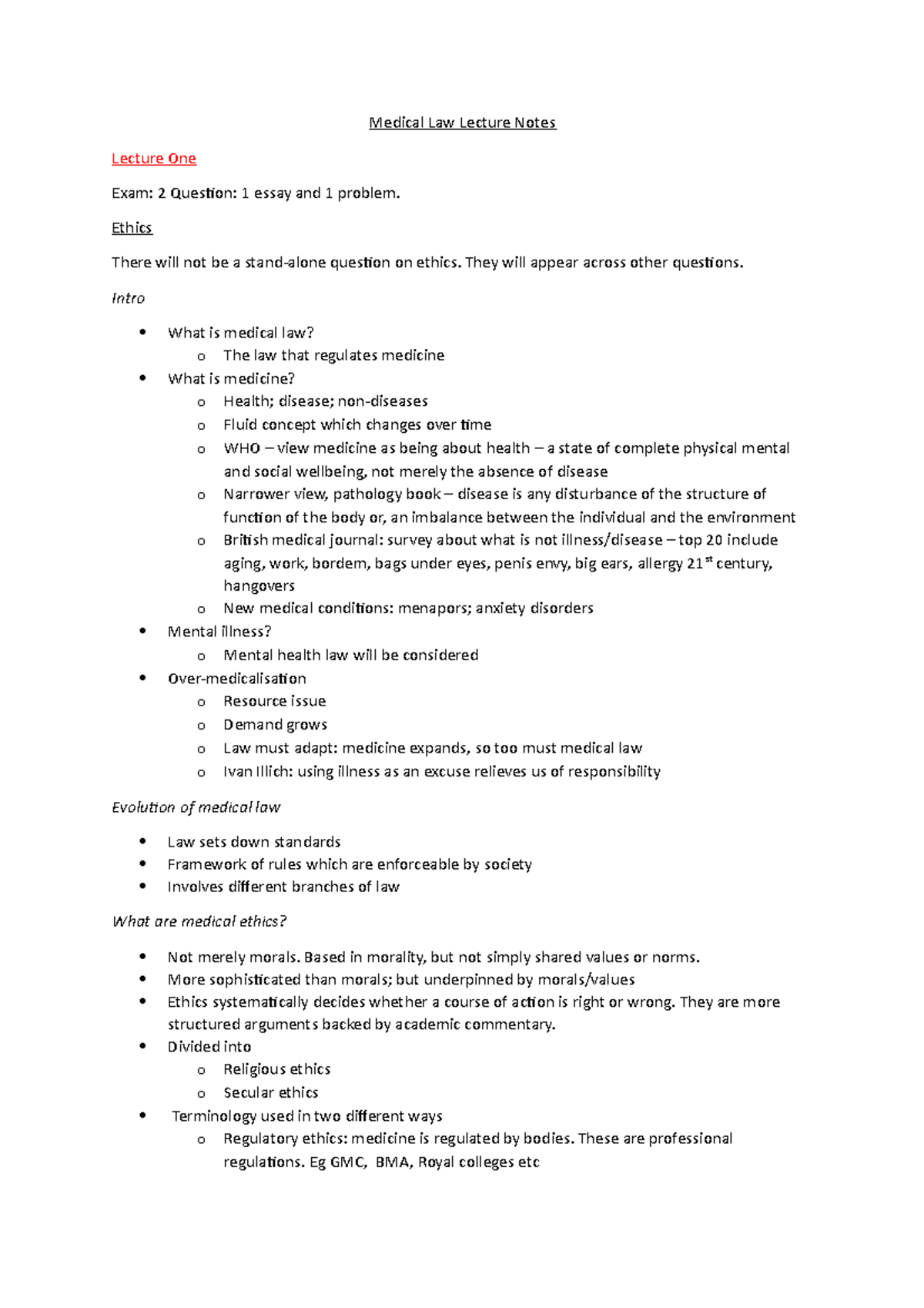 Medical Law 1: Lecture Notes on Ethics, Consent, and NHS Rationing ...