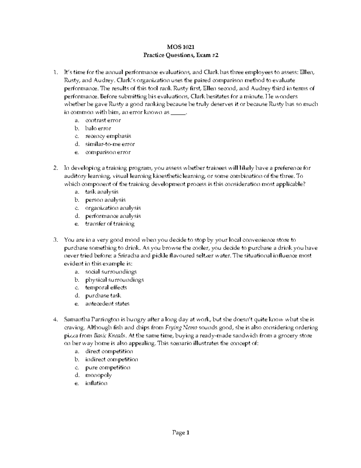 MOS 1021 Practice Questions for Exam 2 - MOS 1021 Practice Questions ...